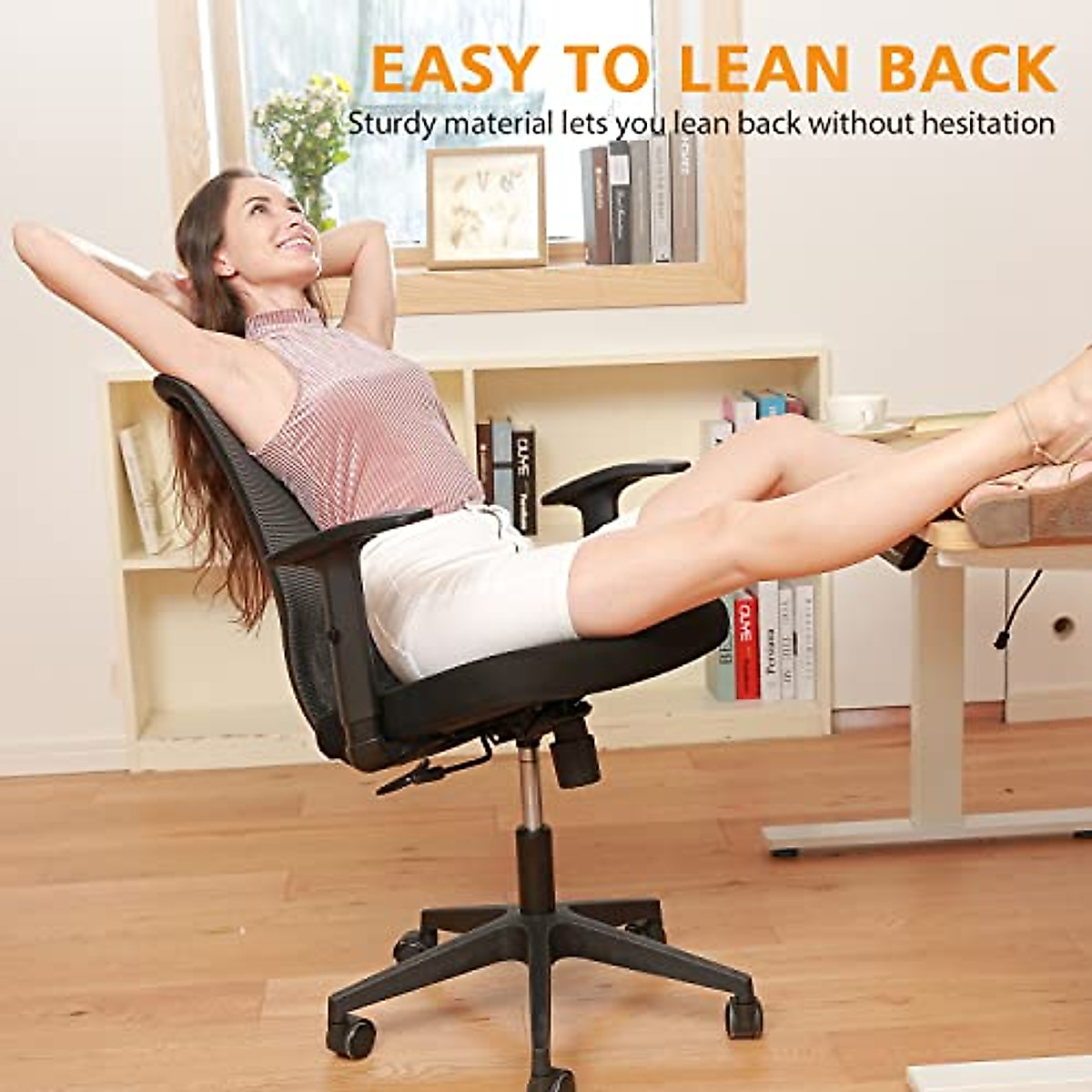 ETasker Ergonomic Office Chair Home: Mesh Desk Chairs with Wheels and Adjustable Arms - Comfortable Computer Desk Chair for Women Adults - Mid Back Swivel Task Chair for Home Office