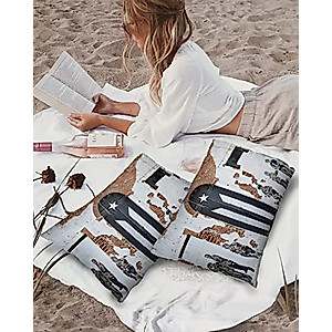 Xback Outdoor Throw Pillow Covers Waterproof Cushion Cases Set of 2, Wood Door Figure Peeled Wall Pentagram Oil Painting Puerto Rico Theme Decorative Pillowcases for Patio Furniture Garden Tent-
