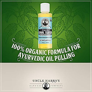 Uncle Harry's Oral Swish for Ayurvedic Oil Pulling | Sesame Oil, Oregano, & Clove | Whitening Mouthwash Treatment for Healthy Teeth & Gums (4 oz)