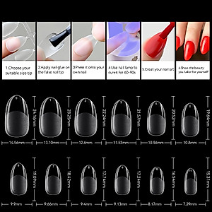 UNA GELLA Oval Fake Nails Pre-shape 504pcs Almond Gel Nail Tips Round Almond Press on Nails for Full Cover Acrylic Round Oval Full Nails False Nails 12 Sizes False Soft Gel Tips
