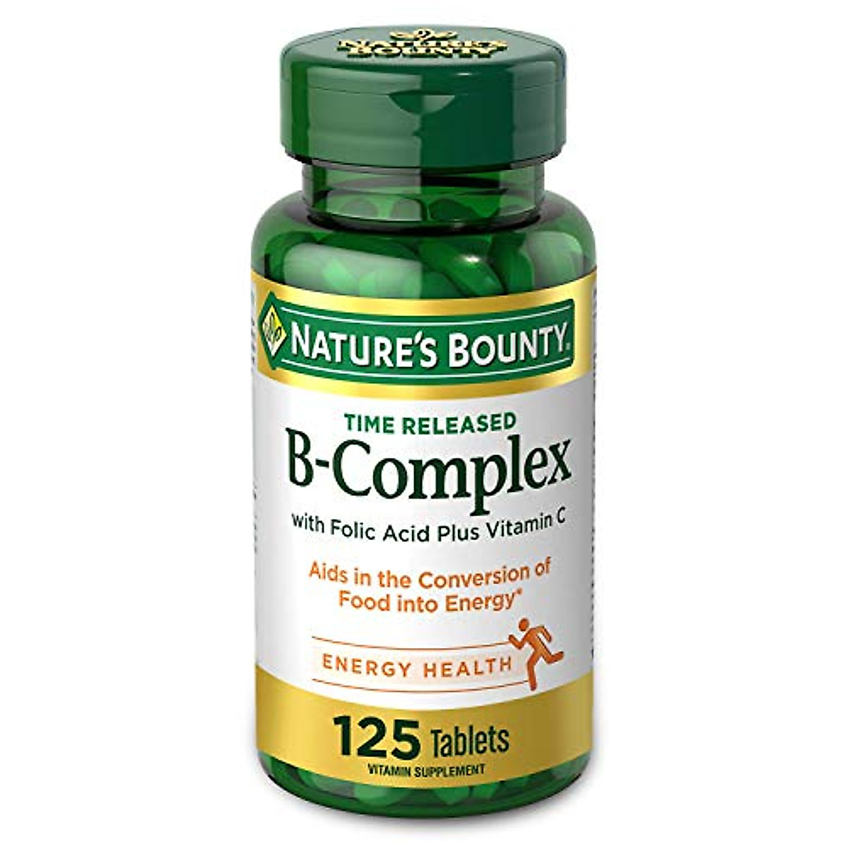 Nature's Bounty Vitamin B-Complex, Time Released Supplement with Folic Acid Plus Vitamin C, Supports Energy Metabolism and Nervous System Health, 125 Count