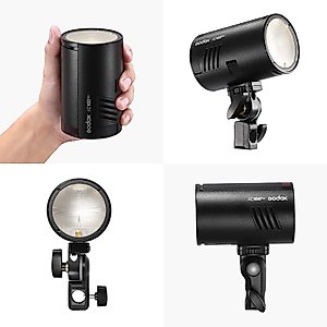 GODOX AD100Pro Studio Flash Light OLED Screen 5800K 1/8000s Sync TTL/Multi/M Flash Built-in 2.4G Wilreless X System 5 Groups 32 Channels with Rechargeable 2600mAh Battery with Godox S2 Flash Bracket