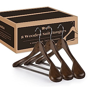 HOUÍSM 8Pack Wooden Coat Hangers Extra Wide Shoulder Wooden Suit Hangers with Non Slip Pants Bar, High-Grade Selected Lotus Wood Hangers for Business Outfit, Formal Dress, Heavy Jackets