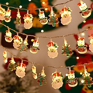 Bright 20 FT Christmas LED String Light, 40 LED Battery Operated Christmas Garland with Remote Santa Claus Pine Tree Fairy String Lights for Indoor Outdoor Xmas Fireplace Mantel Decorations (20 FT)