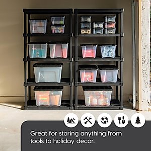 IRIS USA 6 Qt Stackable Plastic Storage Bins with Lids, 8 Pack - BPA-Free, Made in USA - See-Through Organizing Solution, Latches, Durable Nestable Containers, Secure Pull Handle - Clear/Black