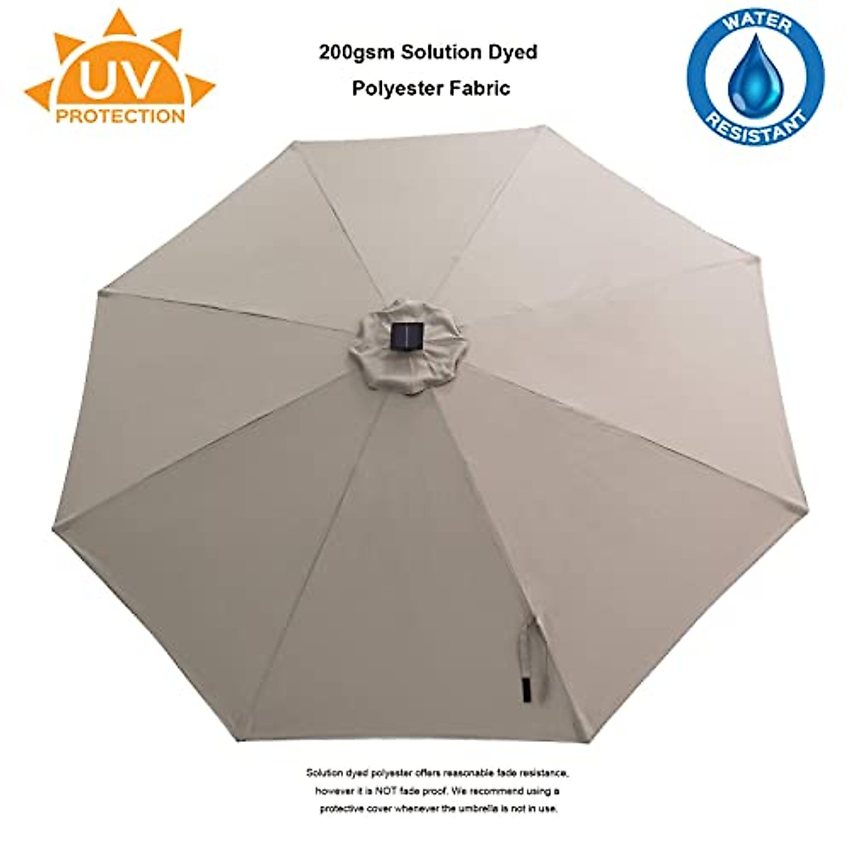 C-Hopetree 10 ft Outdoor Patio Market Table Umbrella with Solar LED Lights and Tilt, Taupe