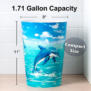 Allure Home Creation Jump for Joy Dolphin Plastic Wastebasket Compact Size 1.71 Gallons