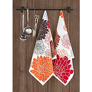 Kitchen Towels - 2-Piece Set of Absorbent Cotton Dishcloths (20x30 in), Durable & Oversized Farmhouse Design with Elegant Floral Pattern, Hanging Loop for Easy Hand & Dish Drying - White