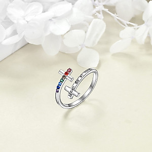 CRMAD Faith Cross Ring 925 Sterling Silver Cross Ring for Women I Can Do All Things 7 Chakra Jewelry Gifts(8)
