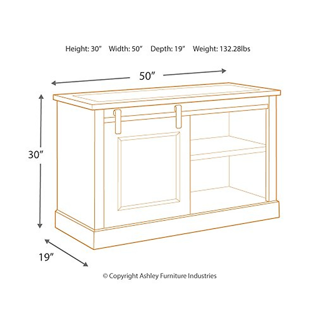 Signature Design by Ashley Jonileene Farmhouse 50" Credenza with Sliding Barn Door, Distressed White