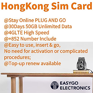 Hong Kong Sim Card 30Day 50GB 4G 200mins Local Call 4G LTE prepaid sim Card +852 Number