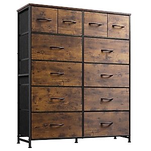 WLIVE Tall Dresser for Bedroom with 12 Drawers, Chests of Drawers, Fabric Dresser for Bedroom, Closet, Fabric Storage Dresser with Drawers, Steel Frame, Rustic Brown Wood Grain Print