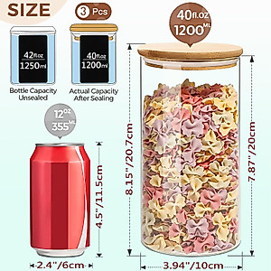 VIEWELLD Airtight Glass Storage Canister with Wood Lid(40 fl.oz), Clear Food Storage Container Jar with Sealing Bamboo Lid for Noodles Flour Cereal Rice Sugar Tea Coffee Beans, Round Set of 3