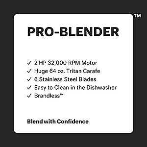 Professional Blender for Kitchen - 9-Speed Blender for Shakes and Smoothies, Nut Butters, Soups, Dips, Hummus, Milks - Versatile Kitchen Appliance with 2 HP Motor - 64oz BPA-Free Tritan Blender Carafe