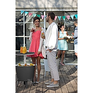 Keter Modern Cool Bar Outdoor Patio Furniture and Hot Tub Side Table with 7.5 Gallon Beer and Wine Cooler, Grey