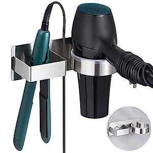 Hair Dryer Holder, Hair Tool Organizer, Stainless Steel Blow Dryer Holder Wall Mounted, Adhesive Hair Straightener Holder, Bathroom Bedroom Hair Care Styling for Flat Iron,Curling Iron,Hairdryer