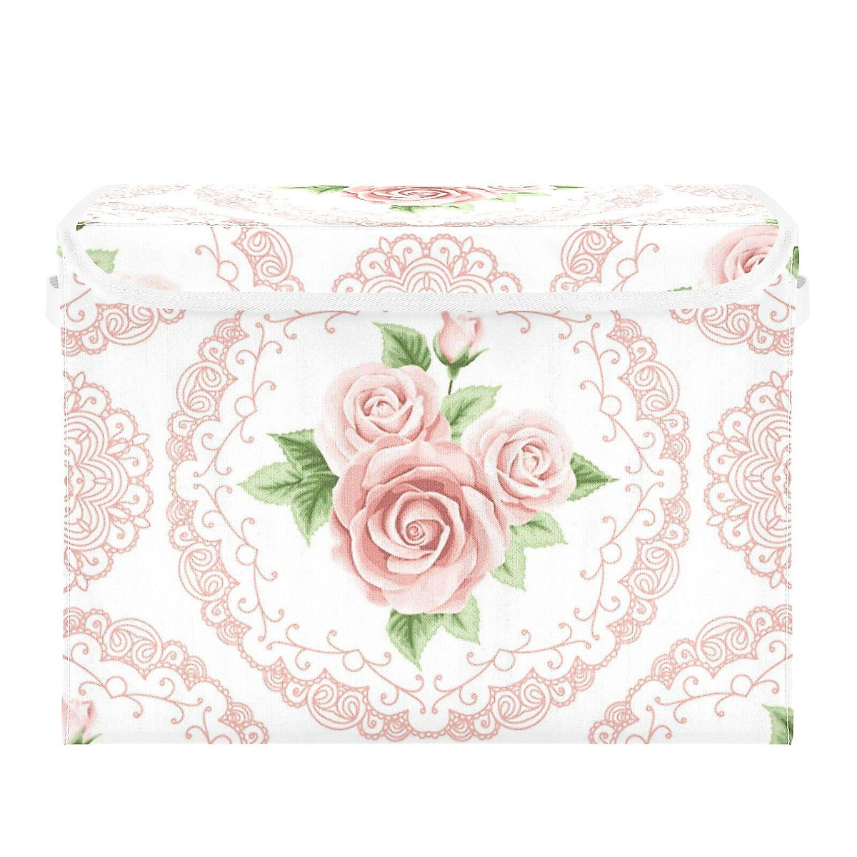 SUABO Pink Rose Storage Bin with Lid Large Oxford Cloth Storage Boxes Foldable Home Cube Baskets Closet Organizers for Nursery Bedroom Office