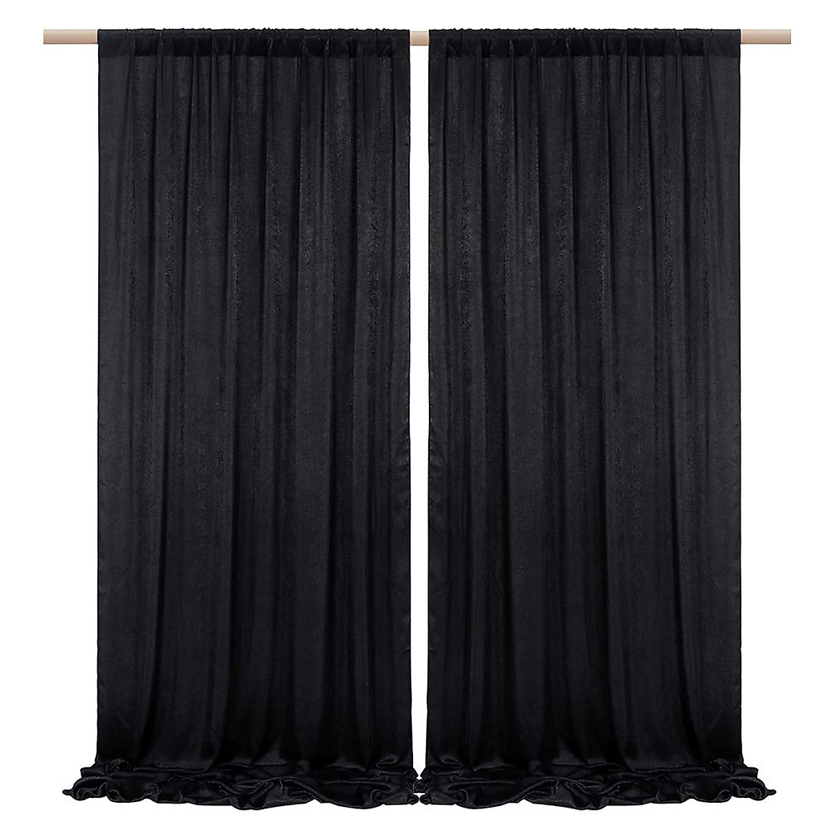 SHERWAY 9.6 Feet x 10 Feet Black Silky Soft Curtain Wedding Backdrop Drapes, Slightly Shiny Satiny Window Curtains for Party Ceremony Decoration