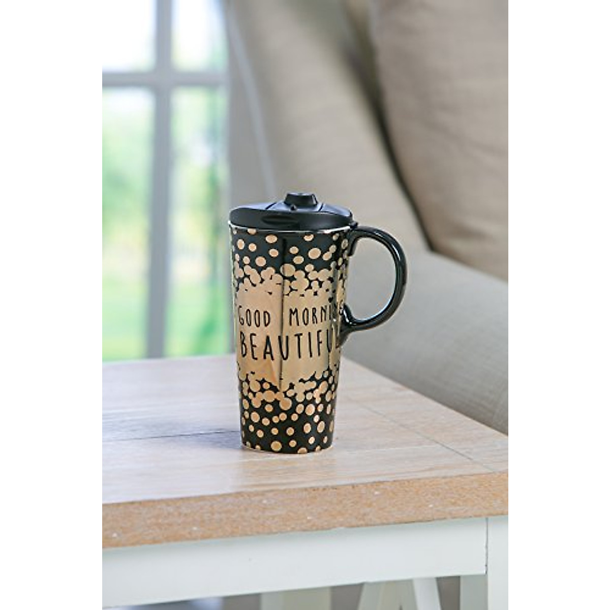 Cypress Home Good Morning Beautiful 17 Oz Ceramic Travel Coffee Mug