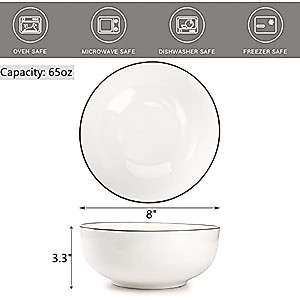 Dicunoy 3 Pack Large Serving Bowls, 65OZ Pho Bowl, Porcelain Mixing Bowl for Salad, Deep White Bowls for Soup, Noodle, Ramen, Dinner, Pasta, Cereal, Popcorn, Microwave & Dishwasher Safe