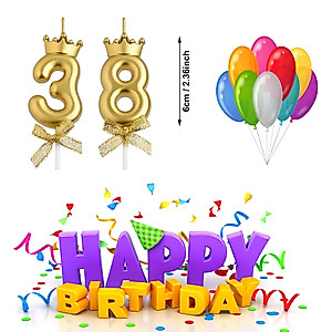 VSHILI 38th 83rd Birthday Candles, Gold 83 38 Year Old Number Birthday Candles, Happy Birthday Party Cake Topper Decoration Gifts for Women Men