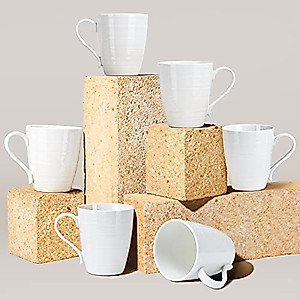 Vidalenta Coffee Mugs Set of 6, 12 oz Ceramic Coffee Cups White Coffee Mugs Latte Mugs, Tea Cups Drinking Cups for Cocoa or Hot Chocolate, Microwave & Dishwasher Safe