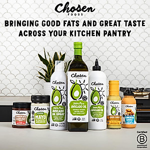 Chosen Foods Classic Vegan Avocado Oil-Based Mayonnaise, Gluten & Dairy Free, Low-Carb, Keto & Paleo Diet Friendly, Mayo for Sandwiches, Dressings and Sauces (12 fl oz)