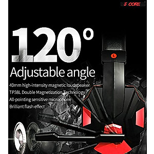 5 CORE Gaming Headset for PS4 PC One PS5 Console Controller, Noise Cancelling Microphone Over Ear Stereo Headphones with Mic, LED Light, Bass Surround, Earmuffs for Laptop Mac NES Games HDP GM1 R