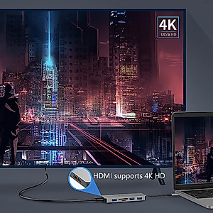 Port Expander USB C Dock 6-in-1 USB-C Hub Multiport Adapter with 4K HDMI, 3 USB 3.0 Ports, SD/TF Card Reader, Docking Station USB Splitter (Color : Silver)