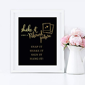 Andaz Press Wedding Party Signs, Black and Metallic Gold Ink, 8.5x11-inch, Shake it Like a Polaroid Picture - Snap It, Shake It, Sign It, Hang It, 1-Pack, Unframed