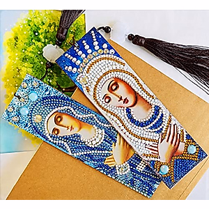 liziciti 2 Pieces 5D Diamond Painting Bookmarks Kits, Virgin Mary Madonna Tassel DIY Art Craft Crystal Rhinestones for Kids Adults Beginner, PU Leather 8.26x2.36 inch, Multicolor (art-zsh-smbqusF)
