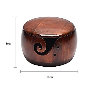 gofidin Craft DIY Arts with Handmade Holes Knitting Crochet Weaving Tool Wool Holder Organizer Wooden Yarn Bowl Woolen Knitting Storage Basket(2)