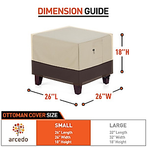 Arcedo Square Outdoor Ottoman Cover, Waterproof Coffee Table Cover, Patio Side Table Cover, Patio Ottoman Cover for Outdoor Furniture, 26”L x 26”W x 18”H, Durable and Stylish, Beige and Brown