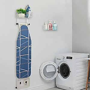 YBING Ironing Board Holder White Set of 2, Metal Iron Holder Wall Mount with Removable Hooks, Laundry Room Organizer with Ironing Board for Bathroom, Bedroom,Office