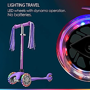 Kids Scooter - Toddler Scooter for Kids 3-6 Adjustable Height -3 Wheel Scooter for Kids Ages 3-5 Boys & Girls- Kids Three Wheel Scooter with Light Up LED Wheels Made for Stable Ride (Purple-Pro)