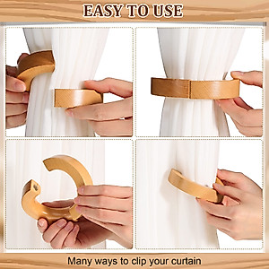 4 Pcs Magnetic Wooden Curtain Tiebacks Holdbacks Modern Decorative Drapes Holders Wooden Curtain Clips Round Boho Tie Backs for Curtains Buckles for Home Room Window Decoration, 2.36 Inch, Burlywood