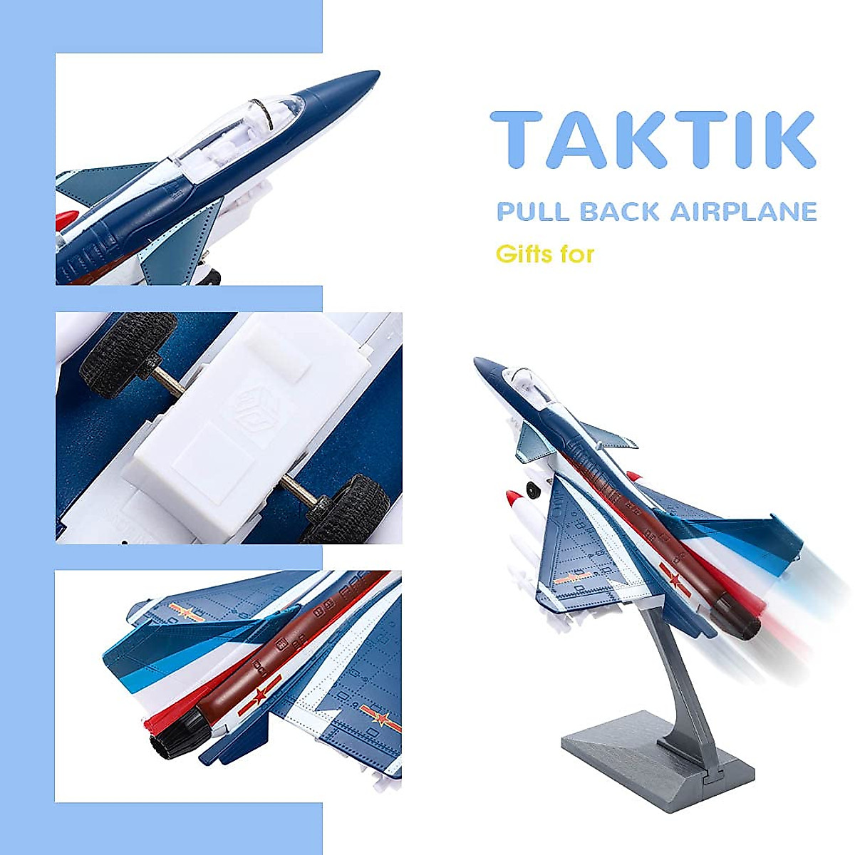 Taktik Metal Airplane Model Kit Blue Stealth Bombers and Fighter Planes Pull Back Aircraft Real Jet Sound Plane Models Toys for Boys, Girls and Adults