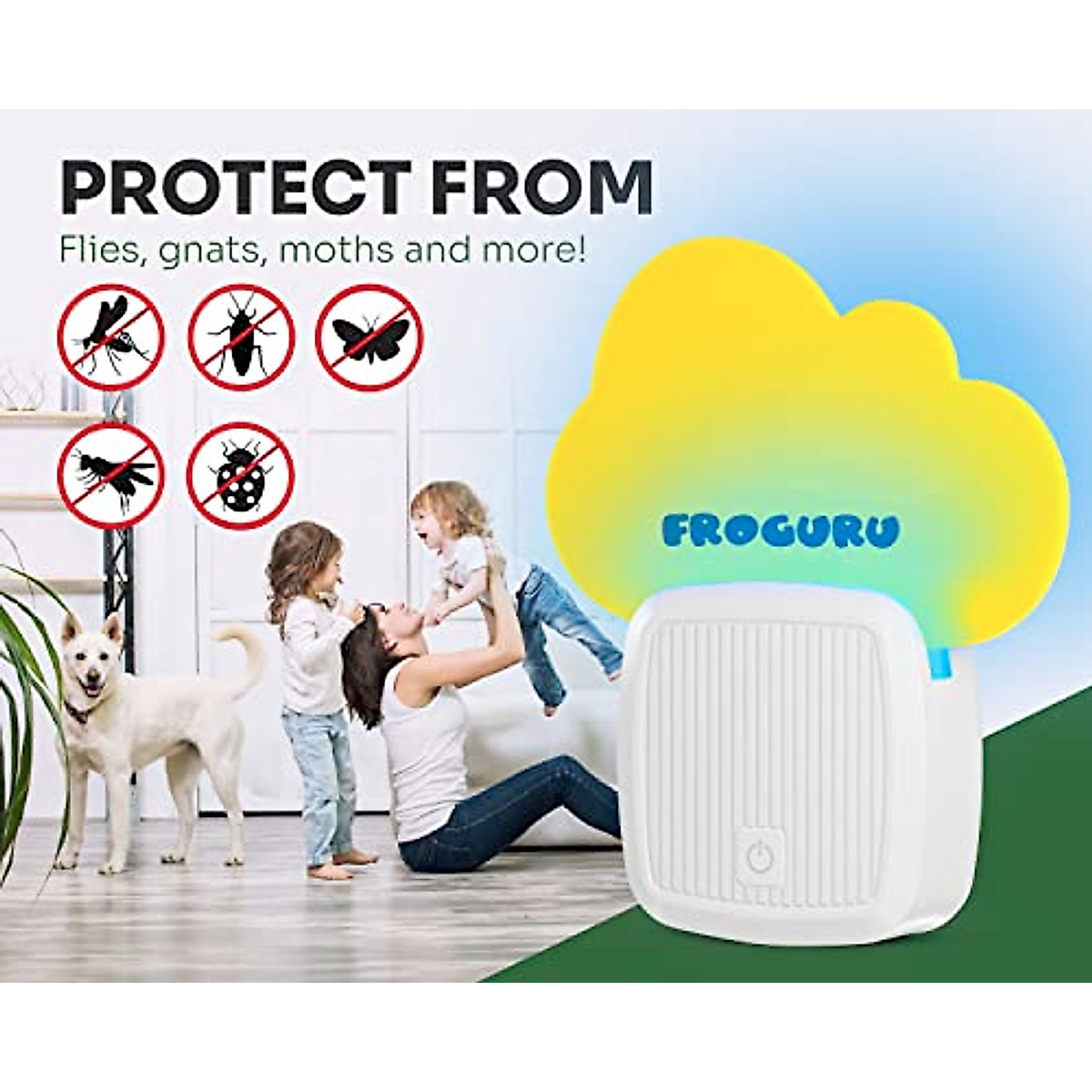 FROGURU Plug in Fly Trap Indoor with 14 Sticky Refills (2-Pack) - Easy to Use Odorless Indoor Fly Trap for Home with Blue LED Light - Traps Insects Like Fruit Flies, Mosquitoes, Gnats, Moths, etc.