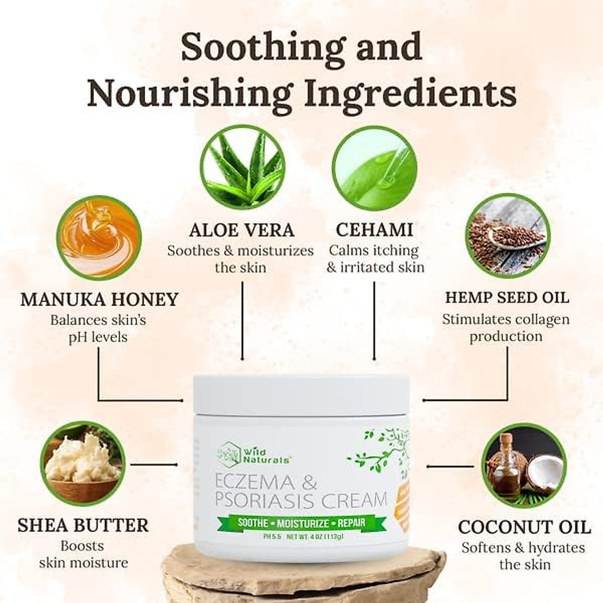 Wild Naturals Eczema & Psoriasis Cream for Dry, Itchy Skin – Eczema Relief Cream for Adults & Kids – Moisturizing Psoriasis Cream with Manuka Honey