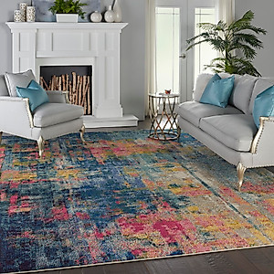 Nourison Celestial Blue/Yellow 9' x 12' Area Rug, Contemporary, Abstract, Easy Cleaning, Non Shedding, Bed Room, Living Room, Dining Room, Kitchen (9x12)