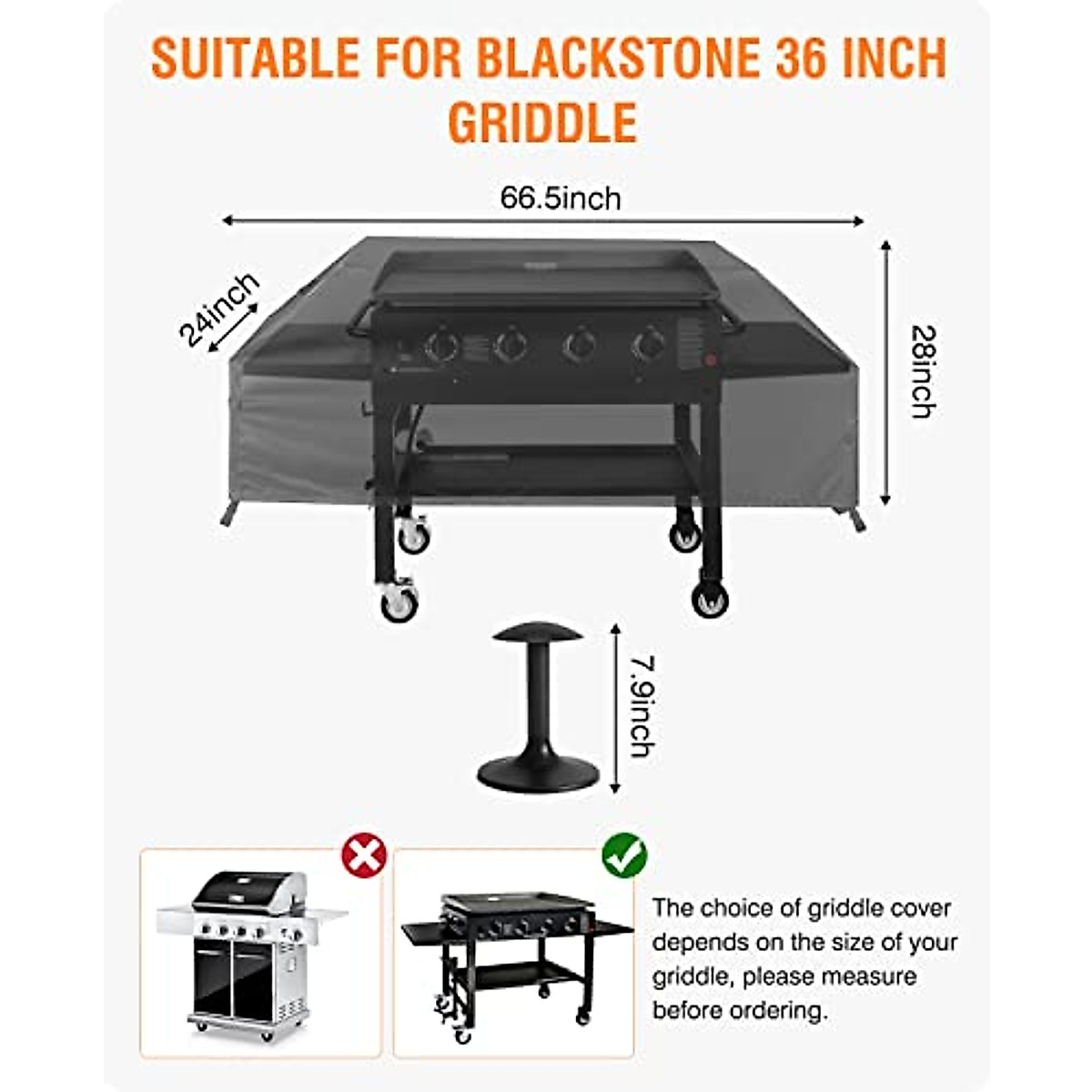 Homenote 36 inch Griddle Cover for Blackstone with Hood and Stand, Heavy Duty Grill Cover Waterproof Windproof Weather Resistant with Support Pole for Outdoor Grilling Camping Gas Grill Griddle 