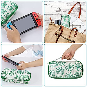 Upgraded Large Carrying Case for Nintendo Switch, Switch Travel Case with 19 Game Cards - Includes Accessories Pouch That Fits Extra Joy Cons, Charger AC Adapter,Leaf Crossing Hardshell Storage Case