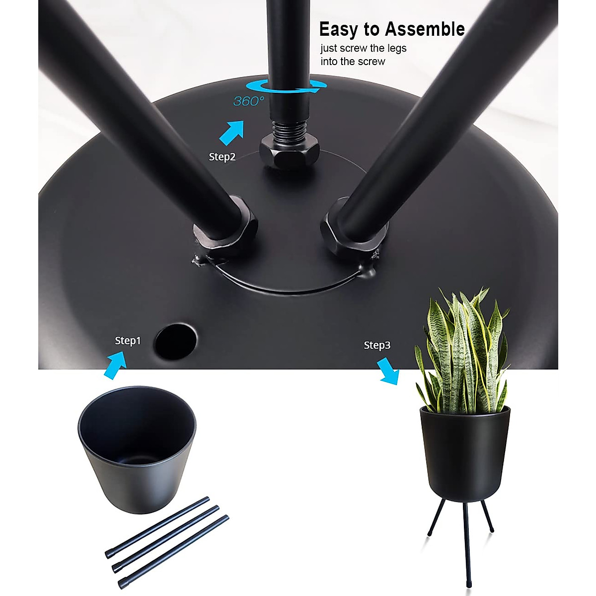 magarz Mid-Century Metal Flowerpot with Stands, Black Stylish Modern Floor-Standing Flowerpot,Suitable for Orchid, Aloe Indoor Outdoor Decoration 8.5'' Wide 18'' high