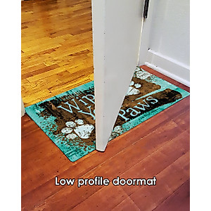 Toland Home Garden 800455 Turquoise Paws Funny Door Mat 18x30 Inch Dog Outdoor Doormat for Entryway Indoor Entrance