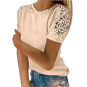 DASAYO Womens Plain Flowy Cartoon Leggings Print Fitted Vintage Shoulder Top Tunic Ruffle Shirt Summer Hole Round Short Pointelle with Clothes CuffsBlouses Tunics