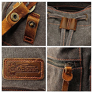 GEARONIC 21L Vintage Canvas Backpack for Men Women Leather Rucksack Knapsack 15 inch Laptop Tote Satchel College Military Army Shoulder Rucksack Hiking Bag-Gray