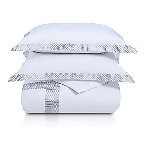 SUPERIOR Glenmont Embroidered Duvet Cover Set, Long-Staple Cotton, King/Cal King, White