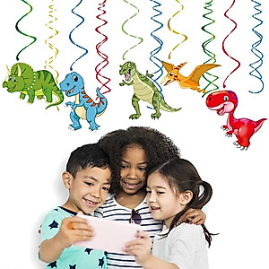 UOMNICUE Dinosaur Hanging Swirl Decorations,30 PCS Jurassic Dinosaur Foil Swirls Ceiling Spiral Streamers for Kids Boys Girls Birthday Baby Shower Dino Party Supplies Favors Home Classroom Decoration