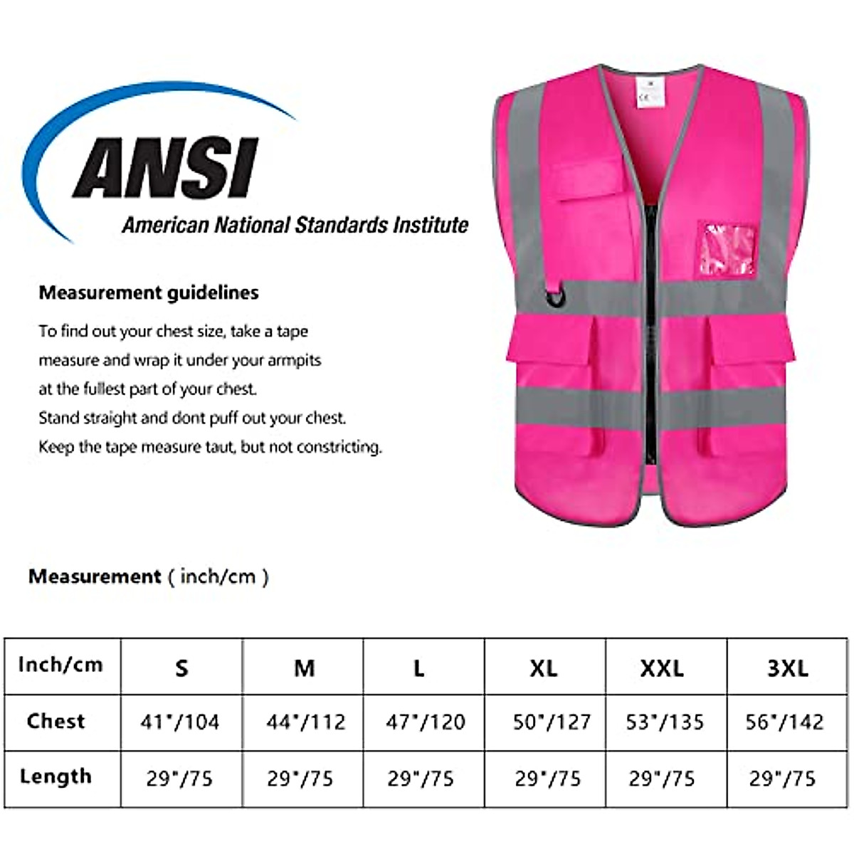 VICRR High Visibility Safety Vest with Reflective Strips Pockets, Work Vest for Men & Women