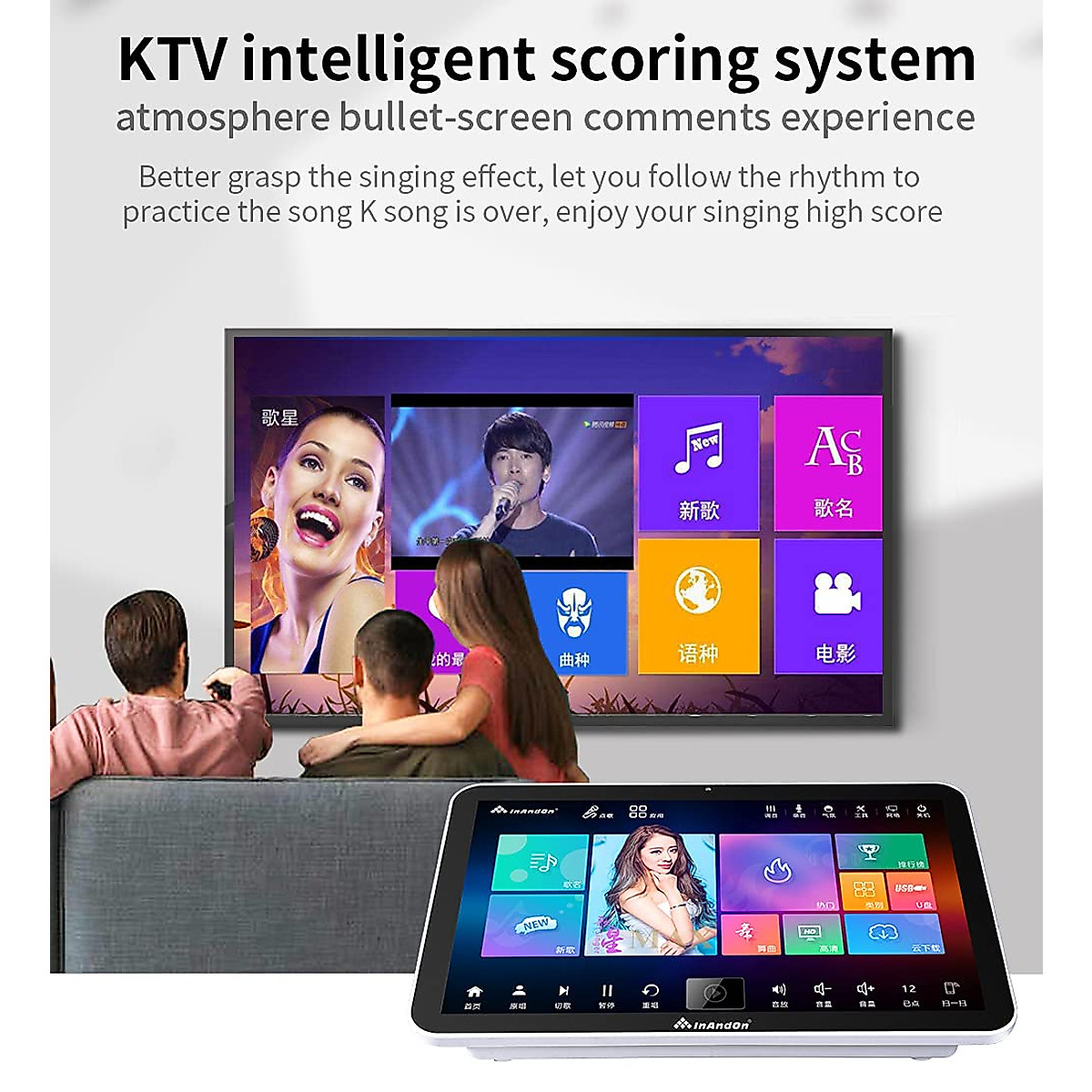 Chinese Karaoke Machine,Touch Screen Phone Remote & App Control Cloud Download Songs All In One Karaoke System,KTV Singing Karaoke Player for Family Bar Home Party